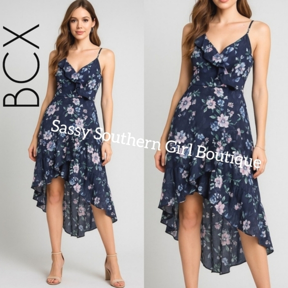 BCX | Dresses | Bcx Navy Blue Floral Midi Dress | Poshmark